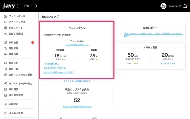利用回数の一番多いプランのみ管理画面トップページに表示されるようになりました【favyサブスク】 – favy公式ブログ favicon(ファビコン)